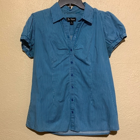 In Vein | Tops | In Vein Top Blouse Xl Blue White Stripes Short Sleeve ...